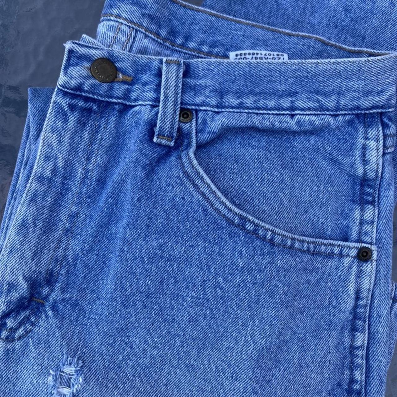 Wrangler Men's Distressed Ripped Faded Denim Jeans... - Depop