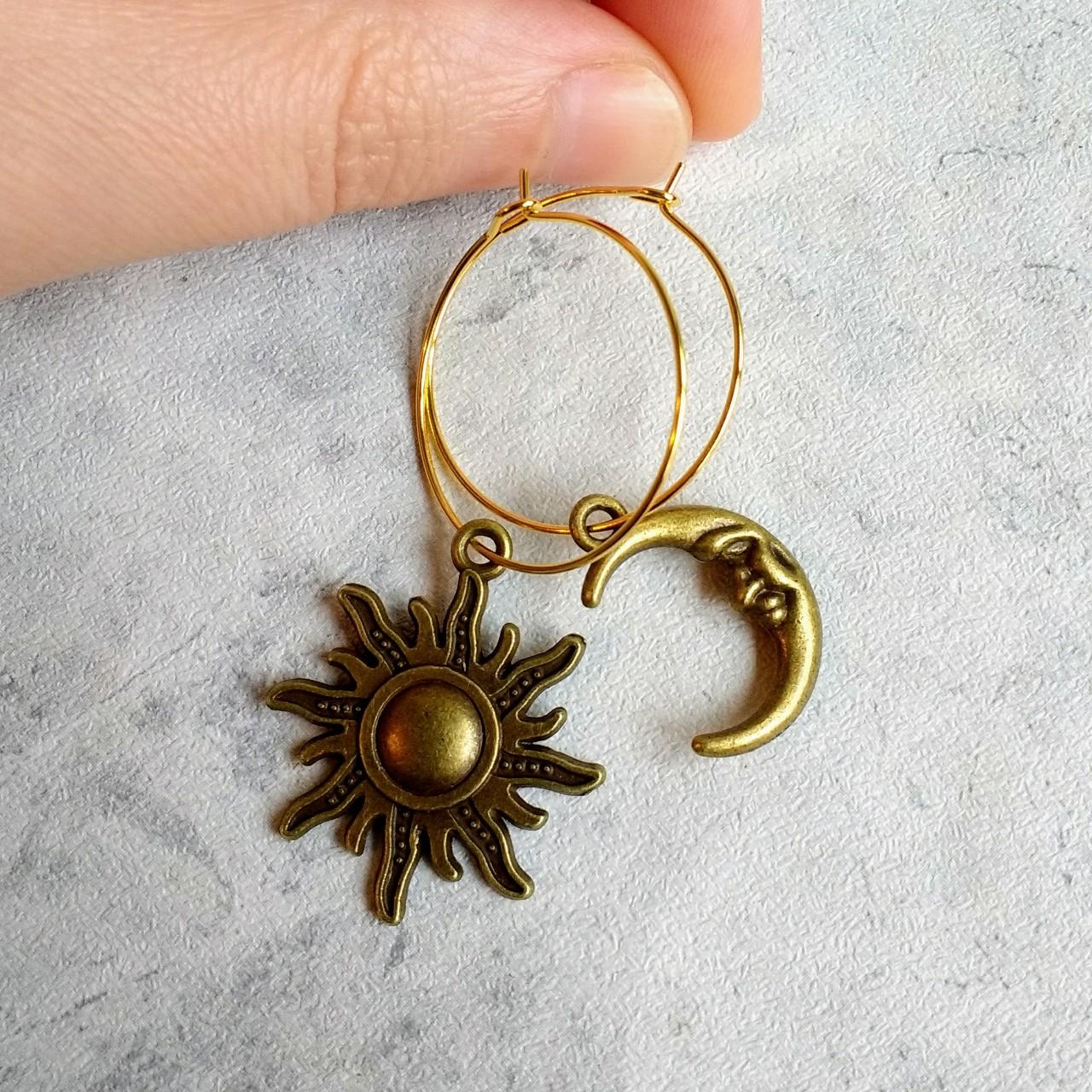 Celestial Sun and Moon Hoop Earrings Bronze ️... - Depop