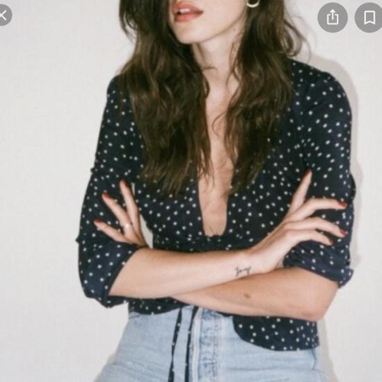 Realisation par Bianca silk wrap top in navy... - Depop