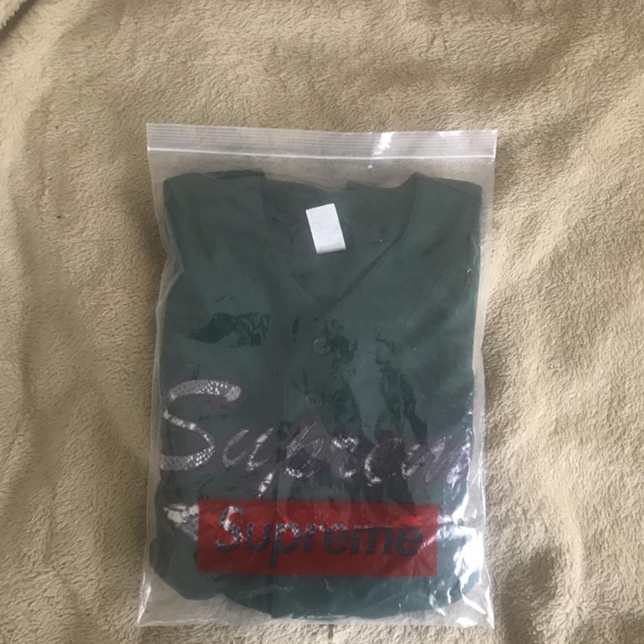Supreme Snake Script Logo Baseball Jersey Dark... | Depop