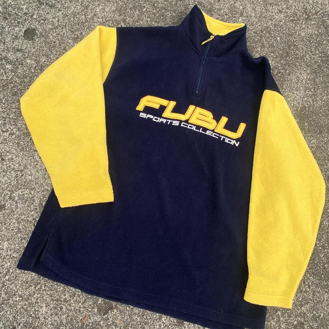 A vintage 2000s FUBU Navy/Yellow Fleece Gently used... - Depop