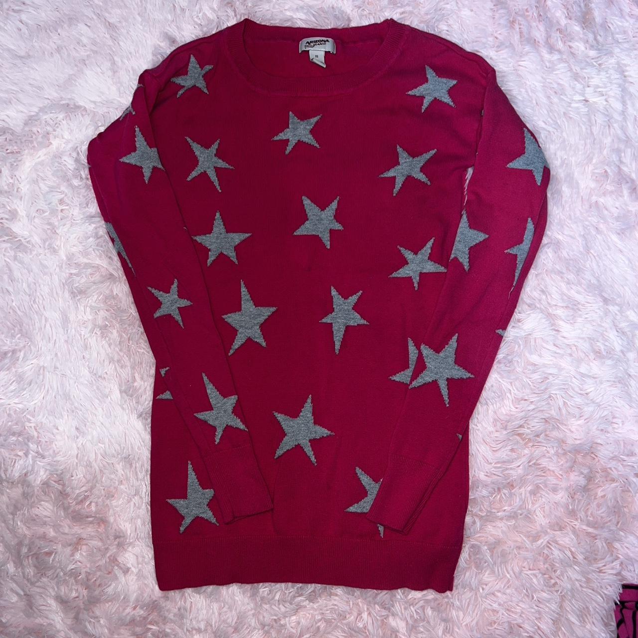 Hot pink and gray star knit sweater ⭐️ superrrrr... - Depop