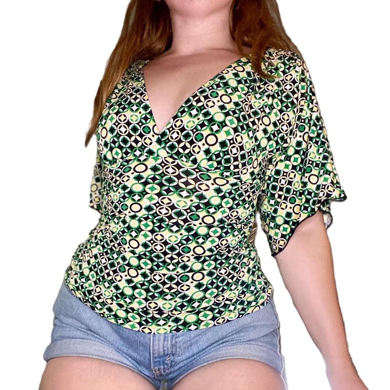 Candies Y2K Green Yellow White Black Geometric Flowy... - Depop