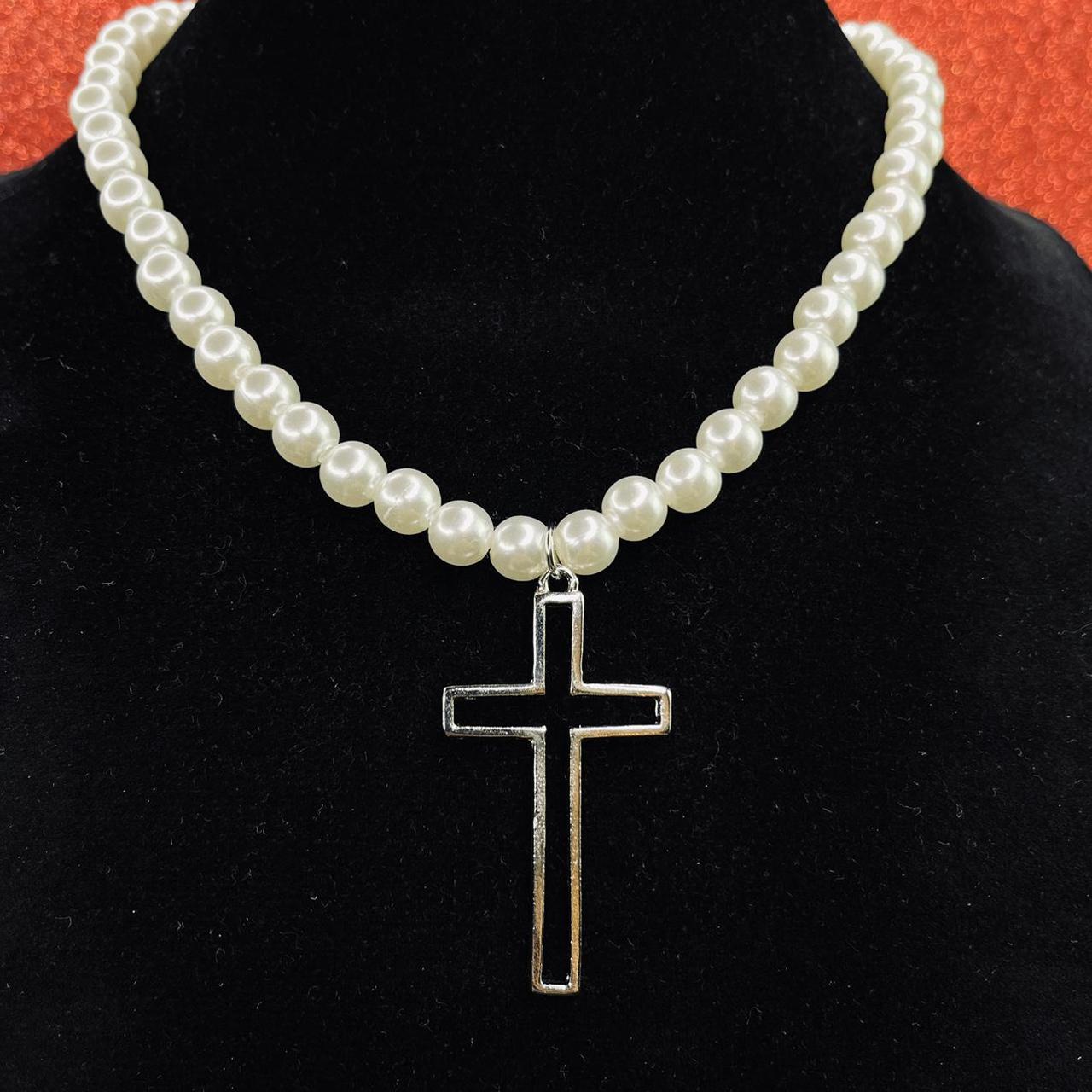 Unisex Y2K big Jesus Christ Cross Pendant on white... - Depop