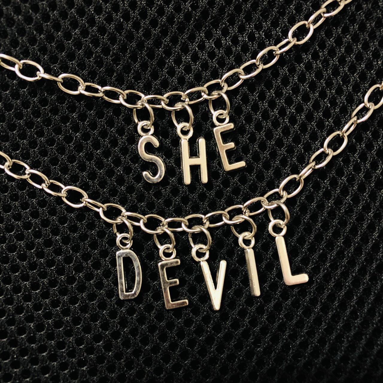 SHE DEVIL letter word alphabet 2 layer necklace... - Depop