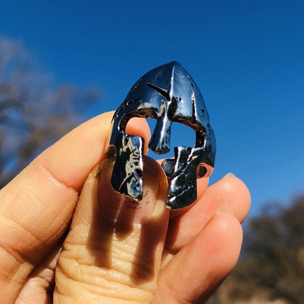 Unisex Women Men armor Helmet Ring hallowed eyes... - Depop