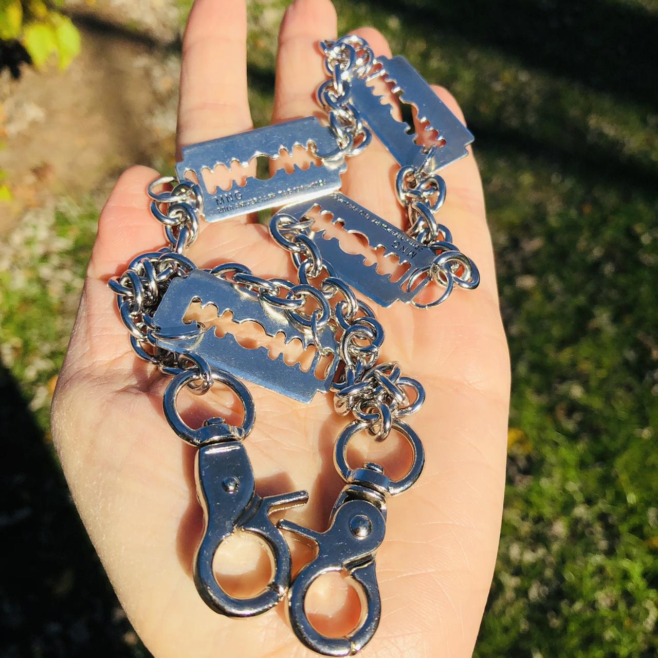 Chunky Unisex Razors blade link chain Wallet Pants... - Depop