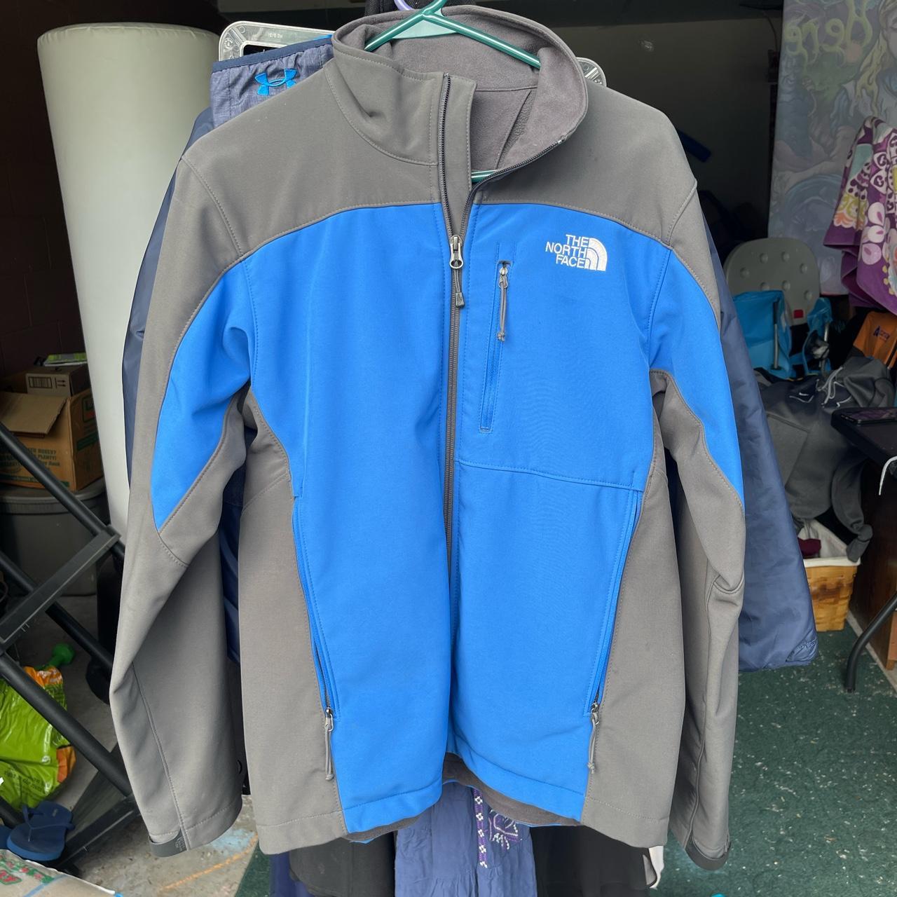 Blue and gray north face fleece. Mens small, but... - Depop