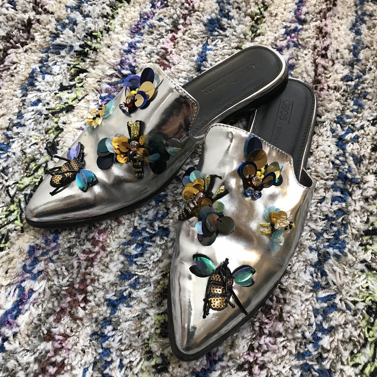 ASOS embellished shiny mules Pointed toe with front... - Depop