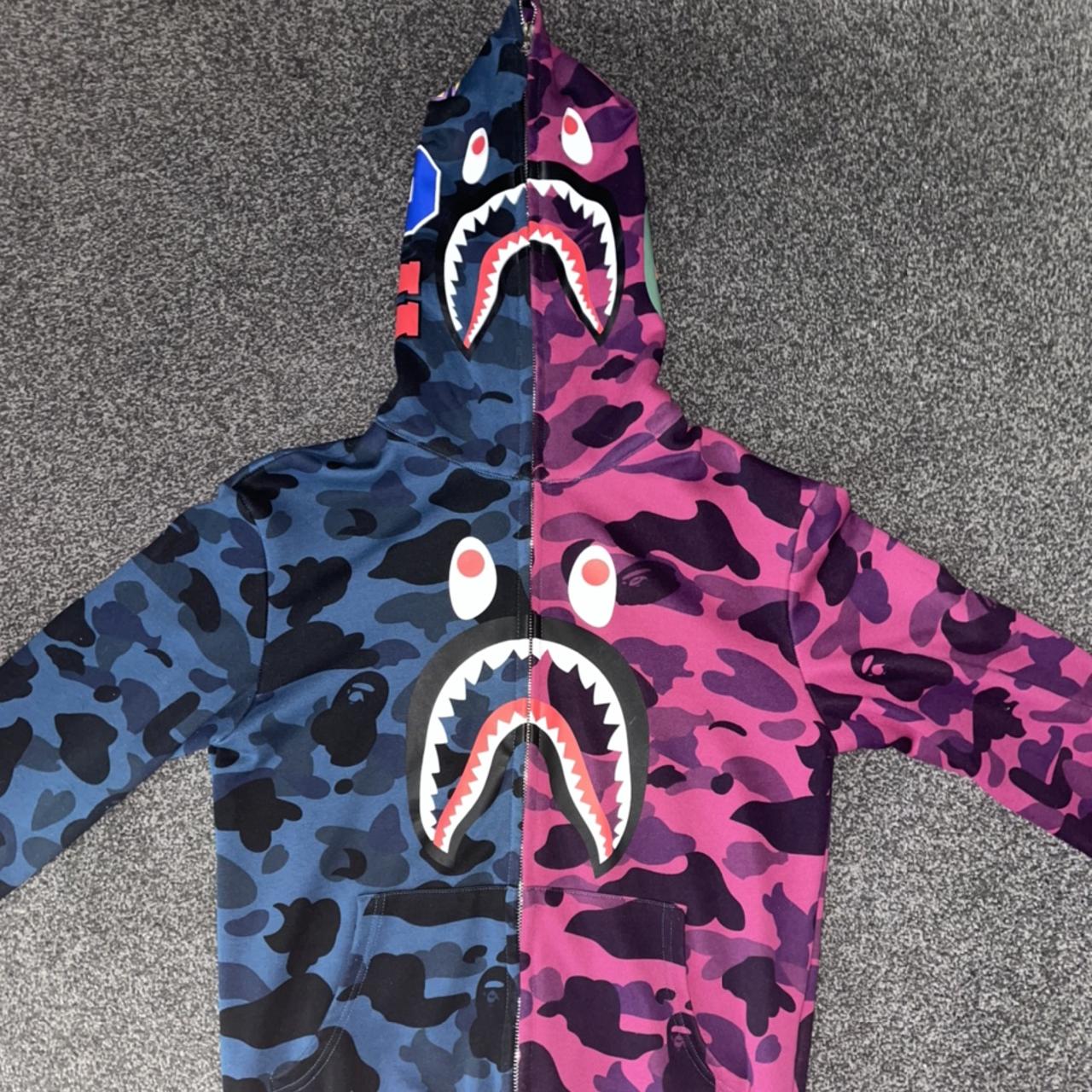 BAPE pink & blue full zip hoodie Barely worn, very... - Depop