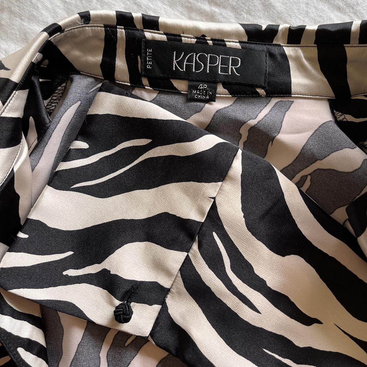 Vintage Satin Zebra Button Up Brand Kasper Cute... - Depop