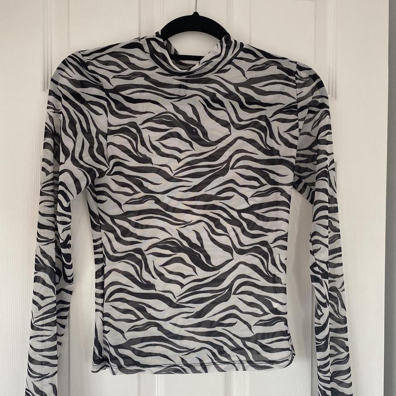 Mesh zebra print long sleeve top I have only worn... - Depop