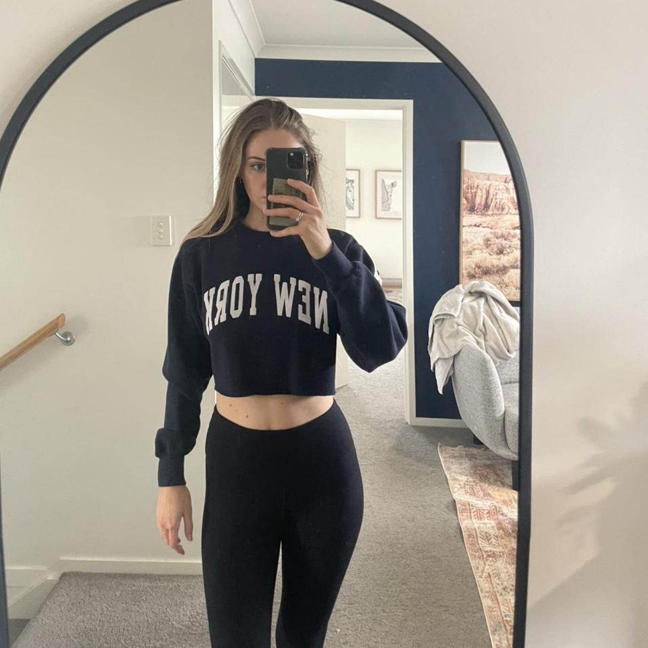 Navy cropped New York Jumper - Brandy Melvile. Size... - Depop