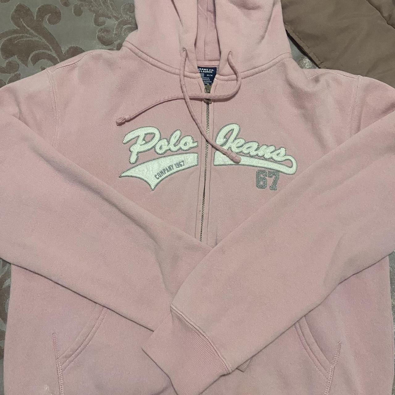 pink pastel polo jeans zip up worn a couple of times... - Depop