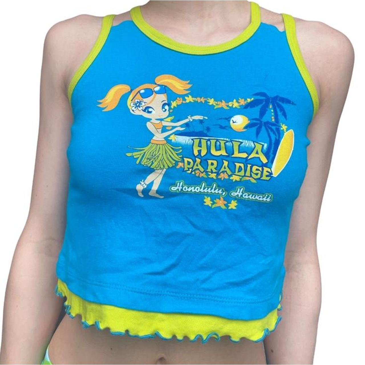 Hula paradise Honolulu Hawaii tank! Electric blue... - Depop