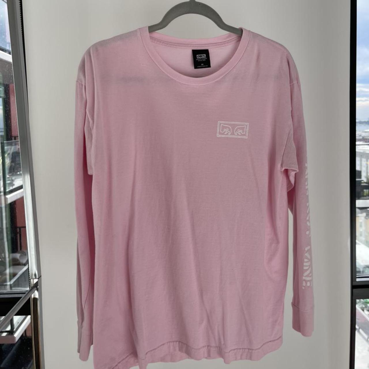 Obey Pink Long Sleeved Shirt - Depop
