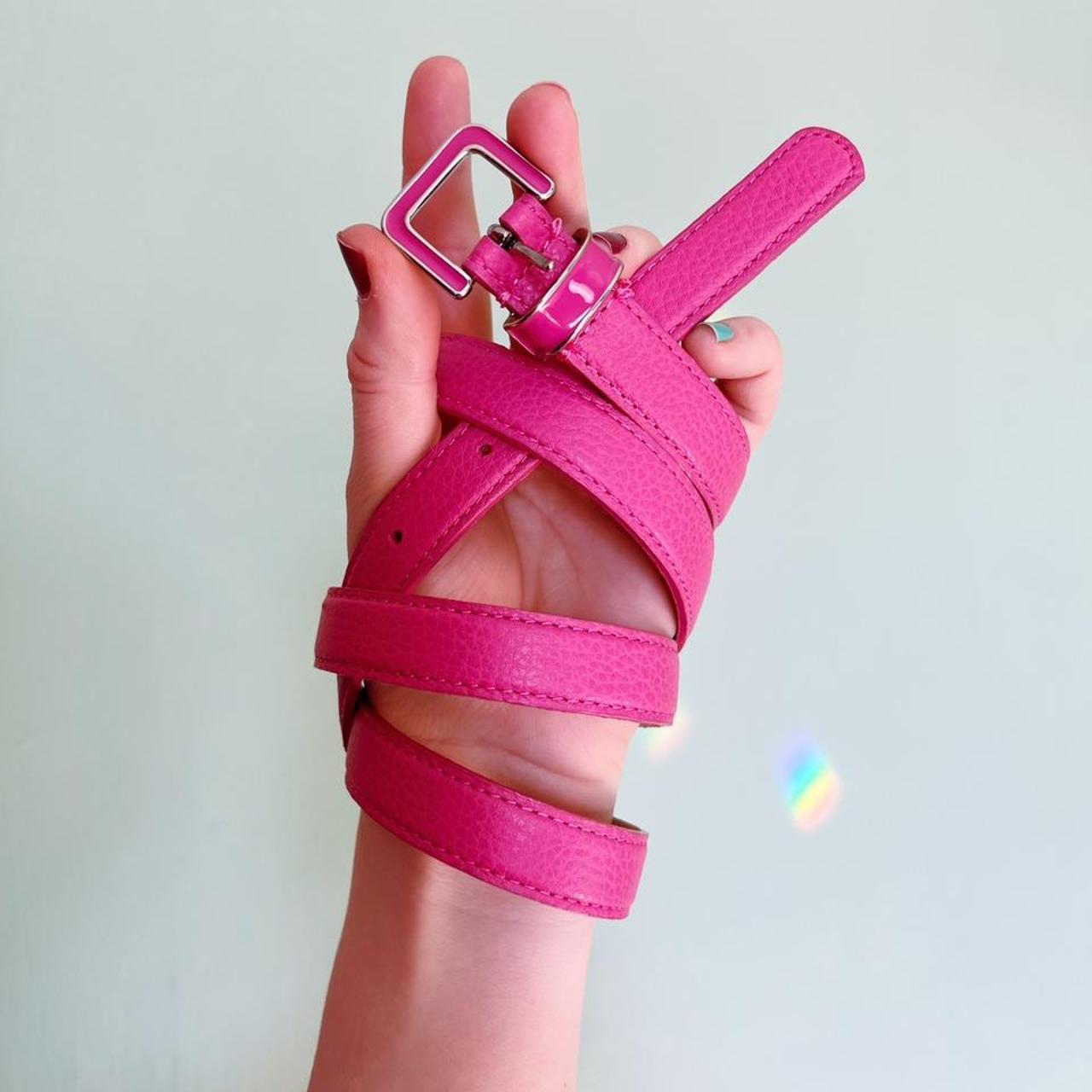 90s - 00s barbie pink & silver slim leather belt 🎀... - Depop