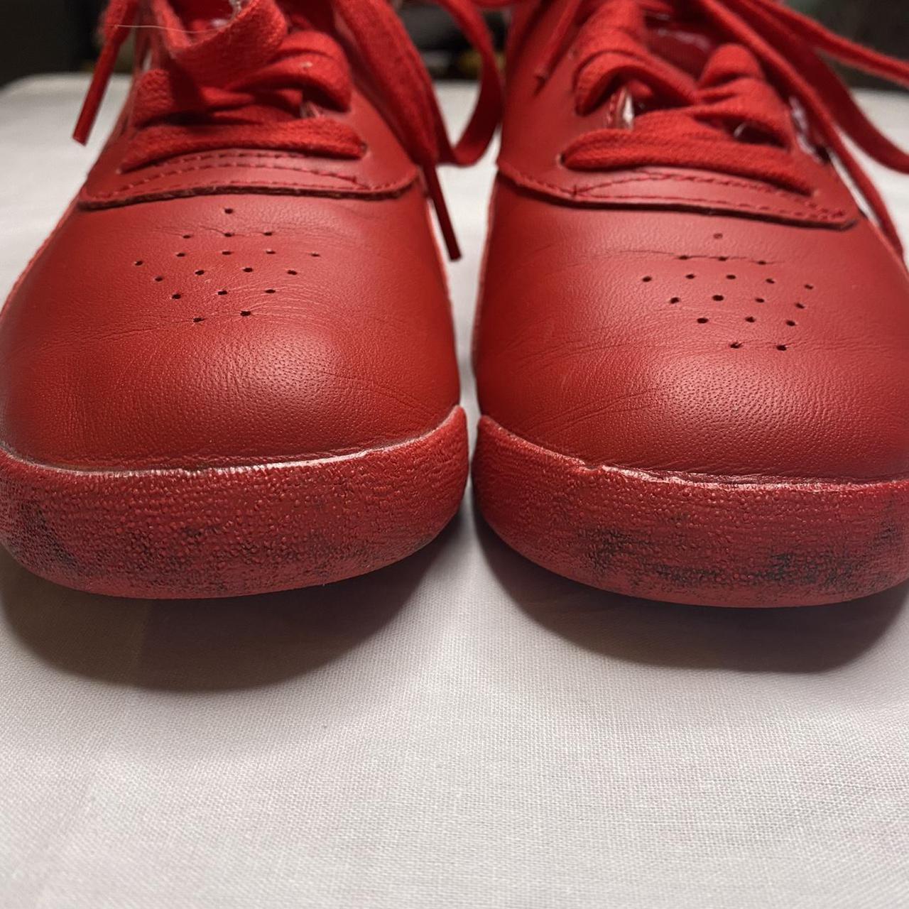 Red Reebok Midtops with classic velcro straps In... - Depop