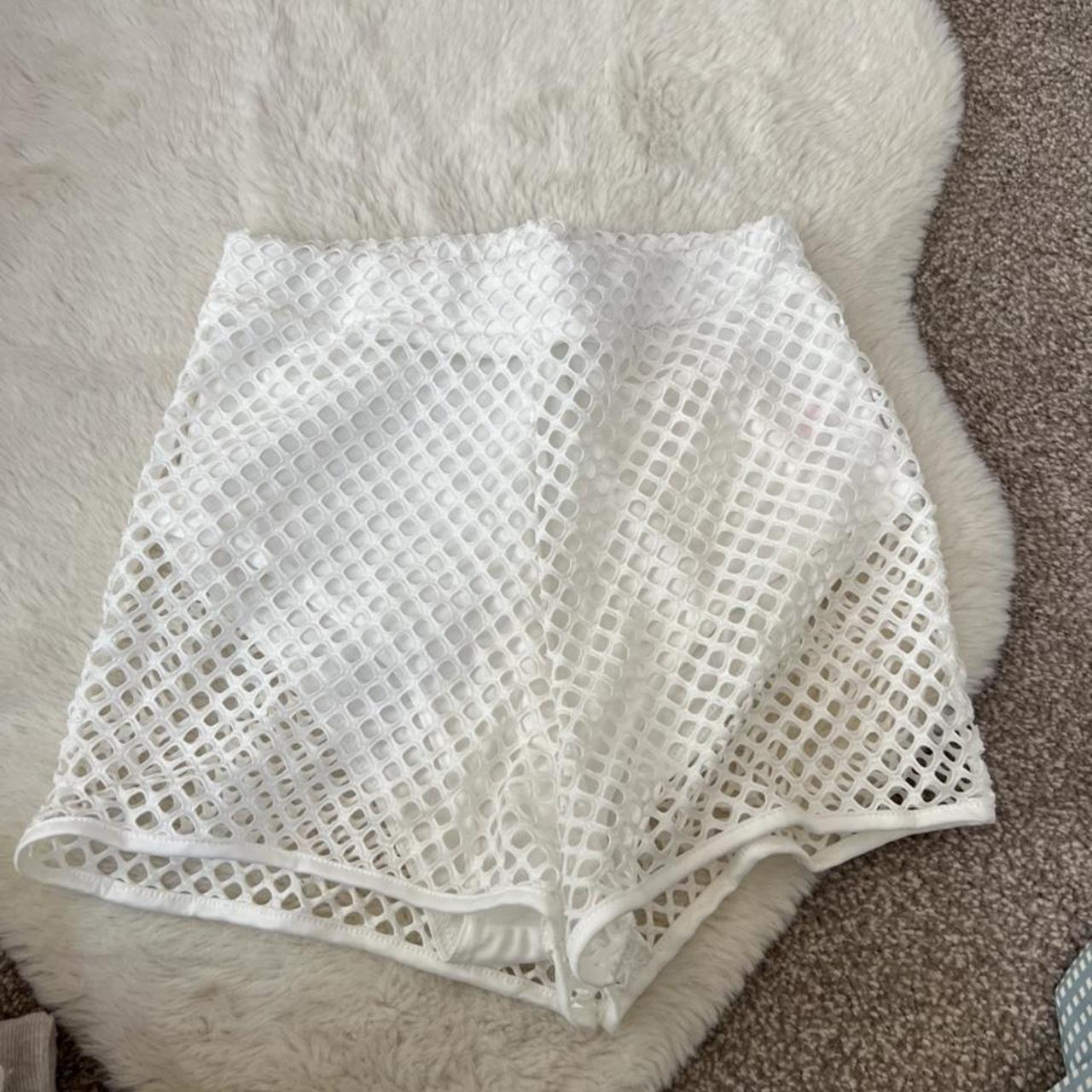 Netted crochet white shorts Boohoo worn once in Ibiza - Depop