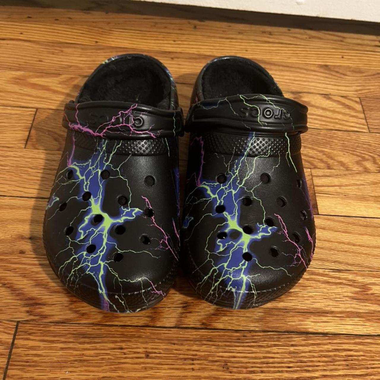 Crocs Men's Black and Blue Clogs | Depop