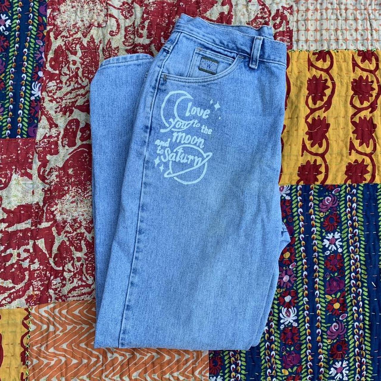taylor swift hand painted folklore jeans vintage... - Depop