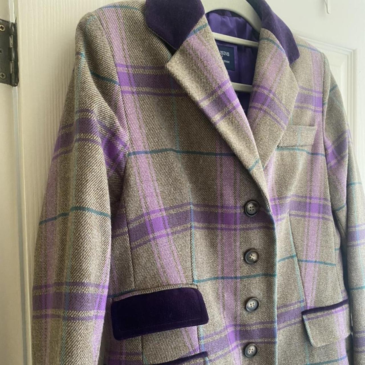 COUSINS OF CHELTENHAM purple tweed Jacket/coat worn... - Depop