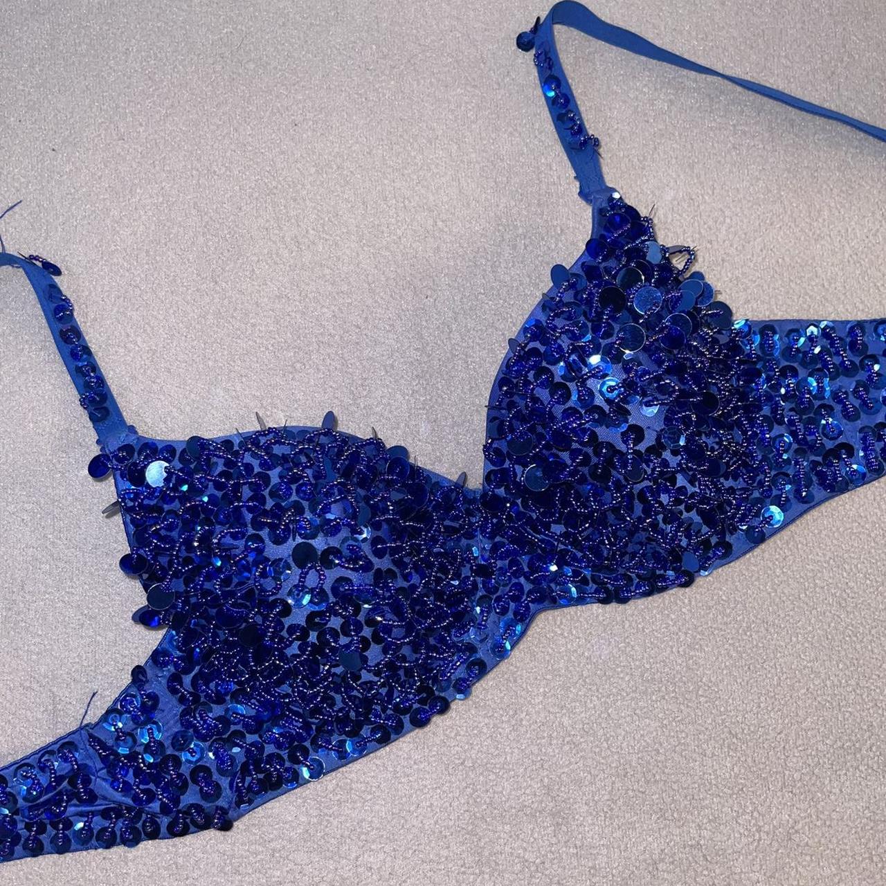 Blue sparkly bra - size 34B - great condition worn... - Depop