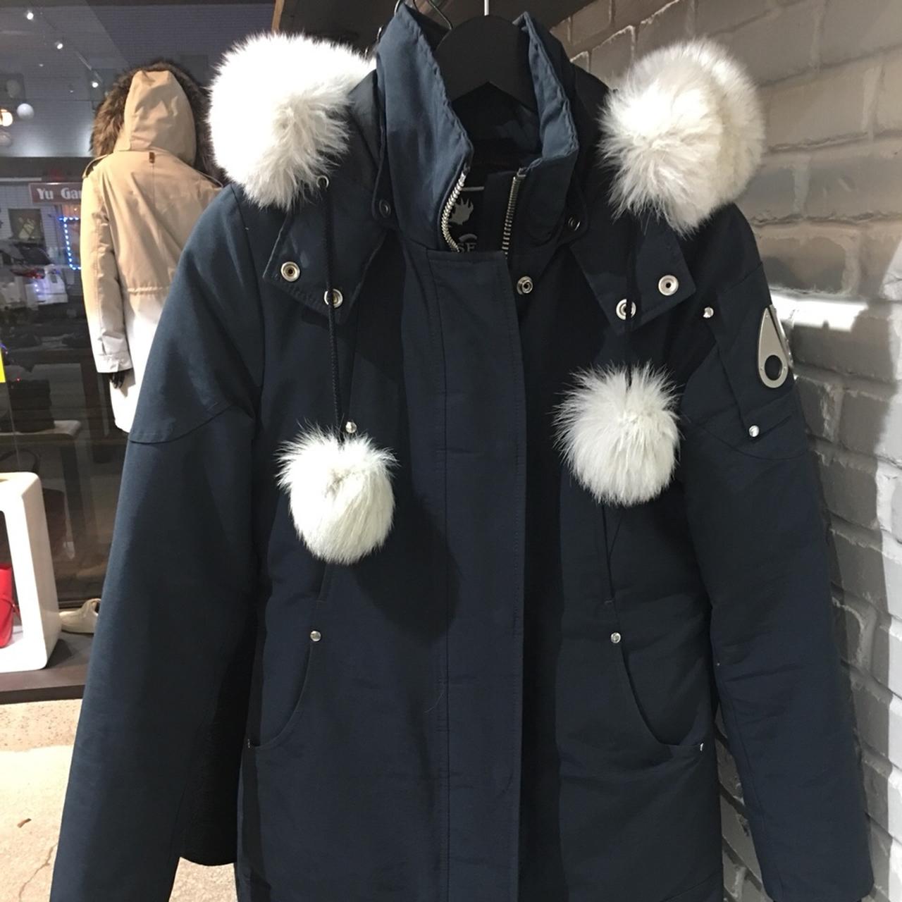 Navy blue moose knuckles jacket- super warm and... | Depop