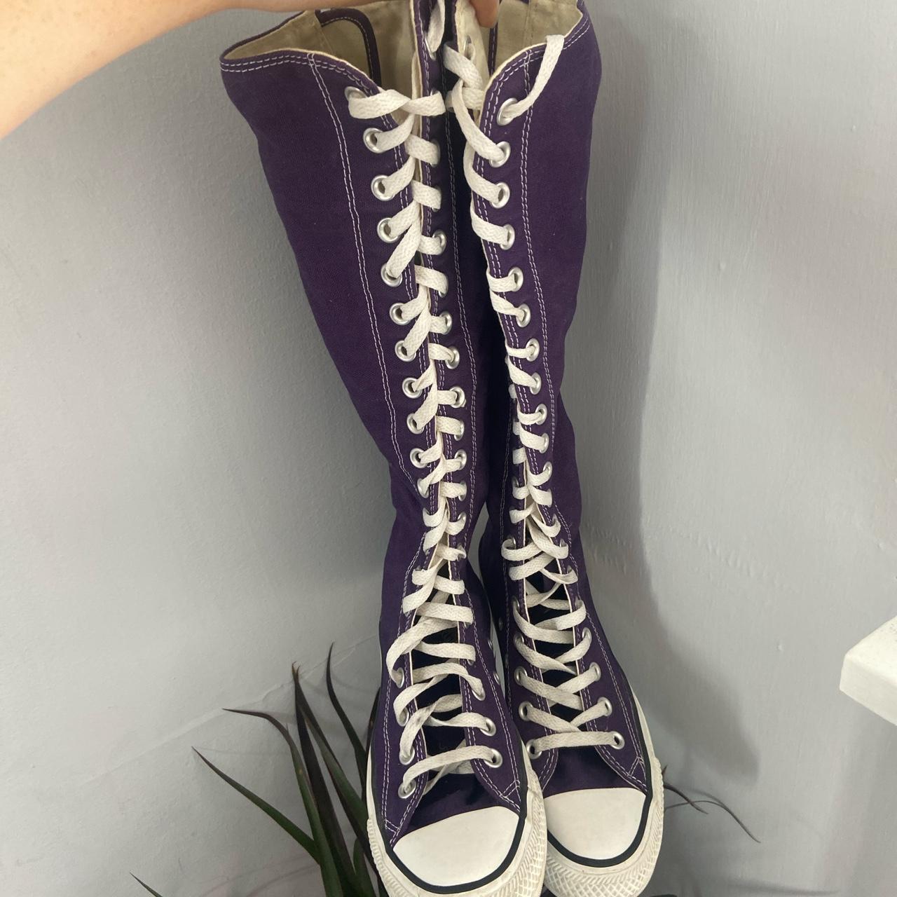 Converse Women's Purple and White Boots | Depop