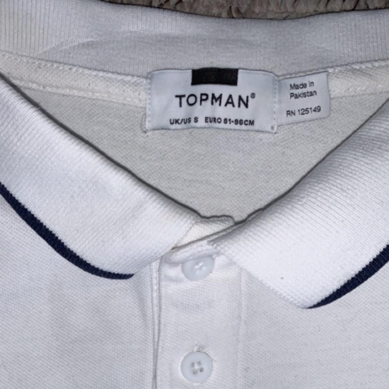 Men’s small white Topman polo shirt , with navy... - Depop