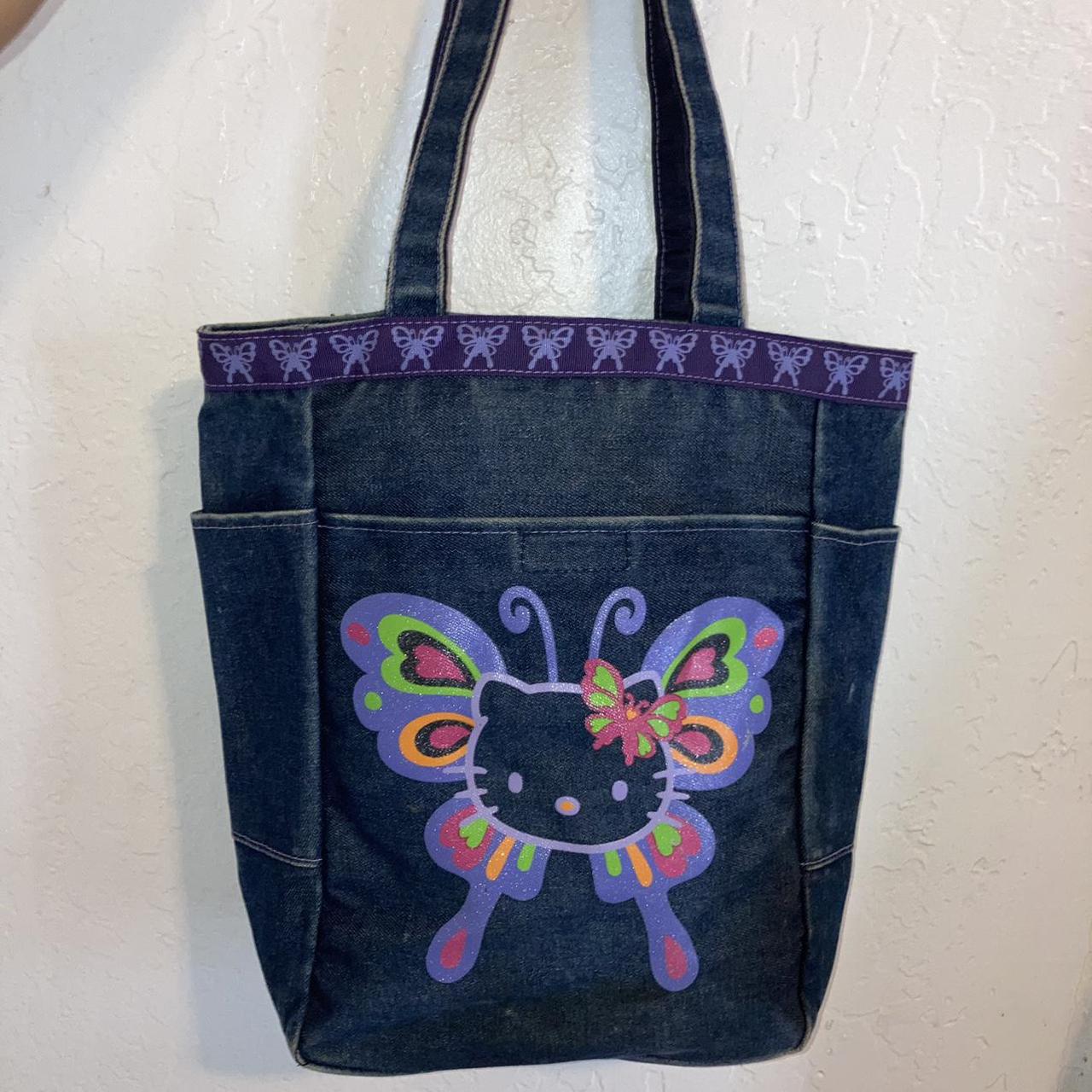 Cutest hello kitty butterfly DENIM tote bag .. I... - Depop