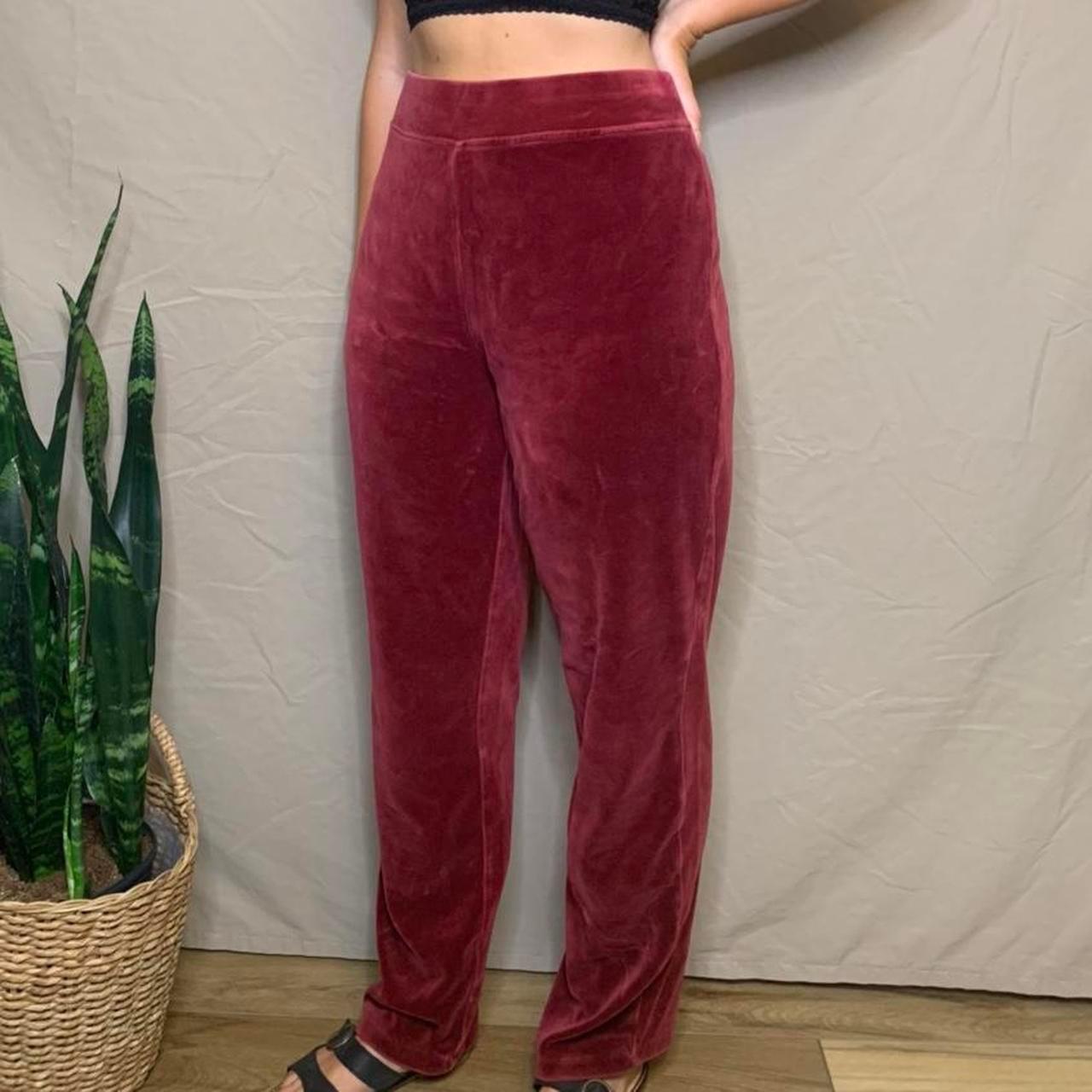 Y2k Dark Red Velvet Pants High/mid waisted Loose... - Depop