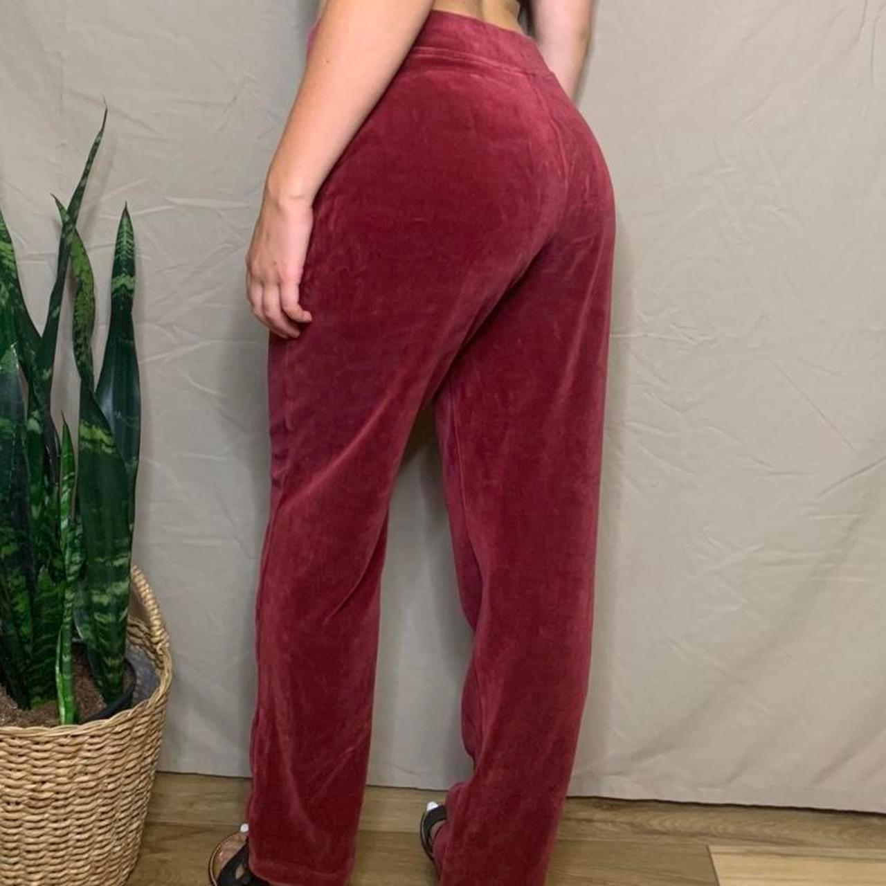 Y2k Dark Red Velvet Pants High/mid waisted Loose... - Depop