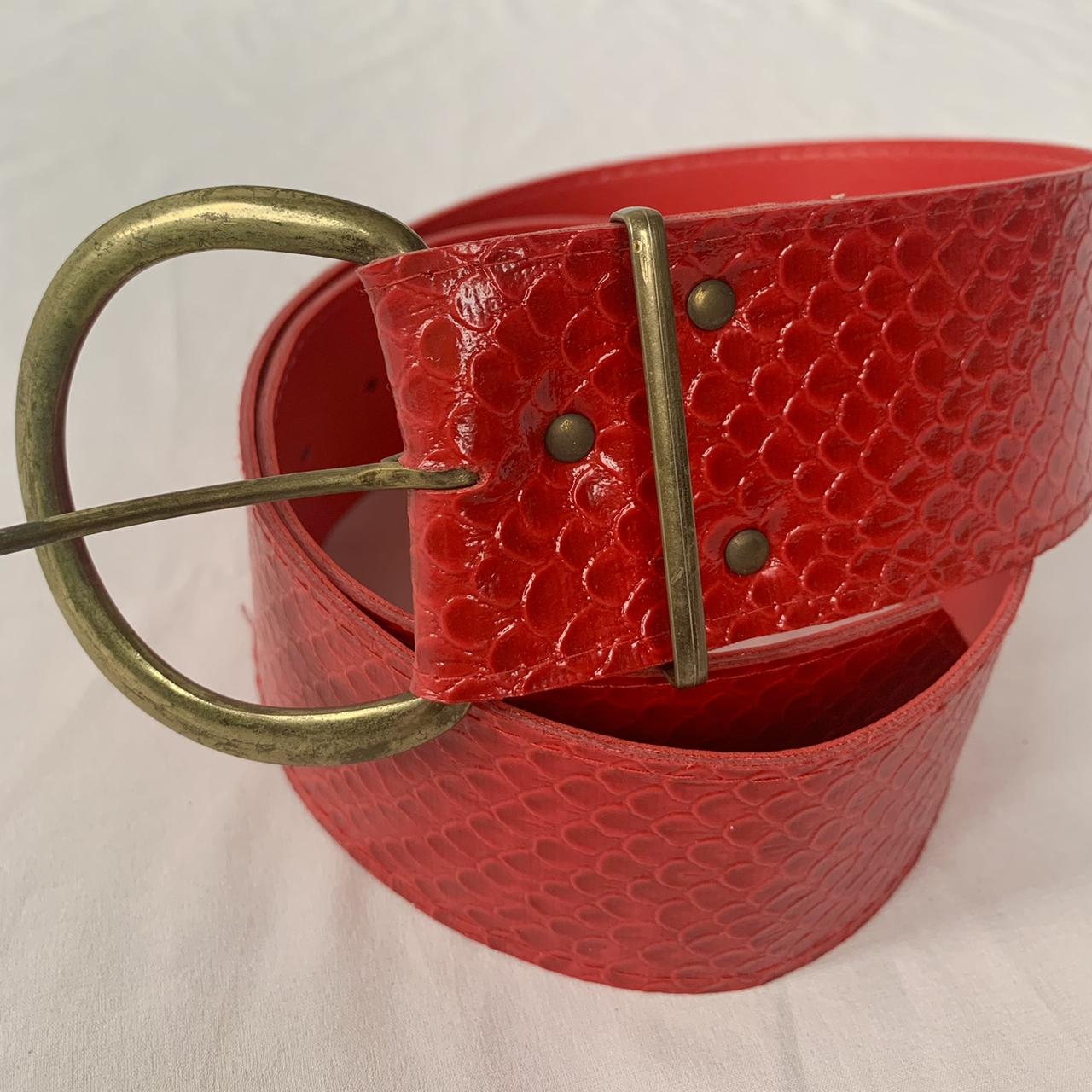 Vintage Red Snake Print Belt Super retro wide red... - Depop
