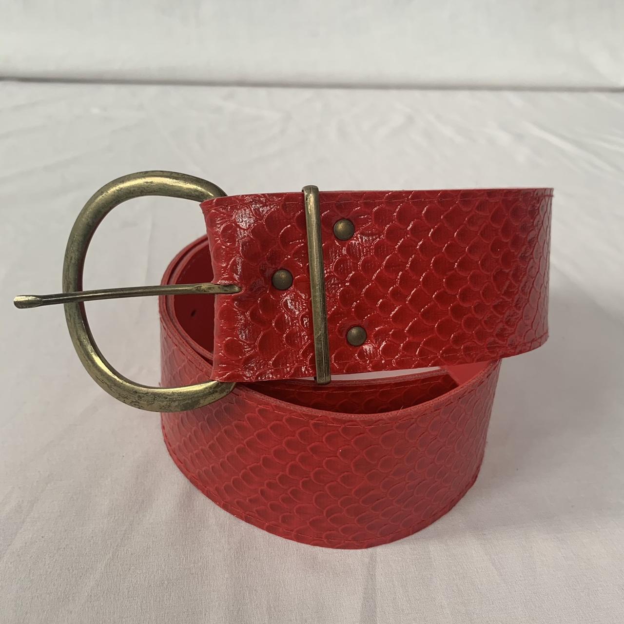 Vintage Red Snake Print Belt Super retro wide red... - Depop