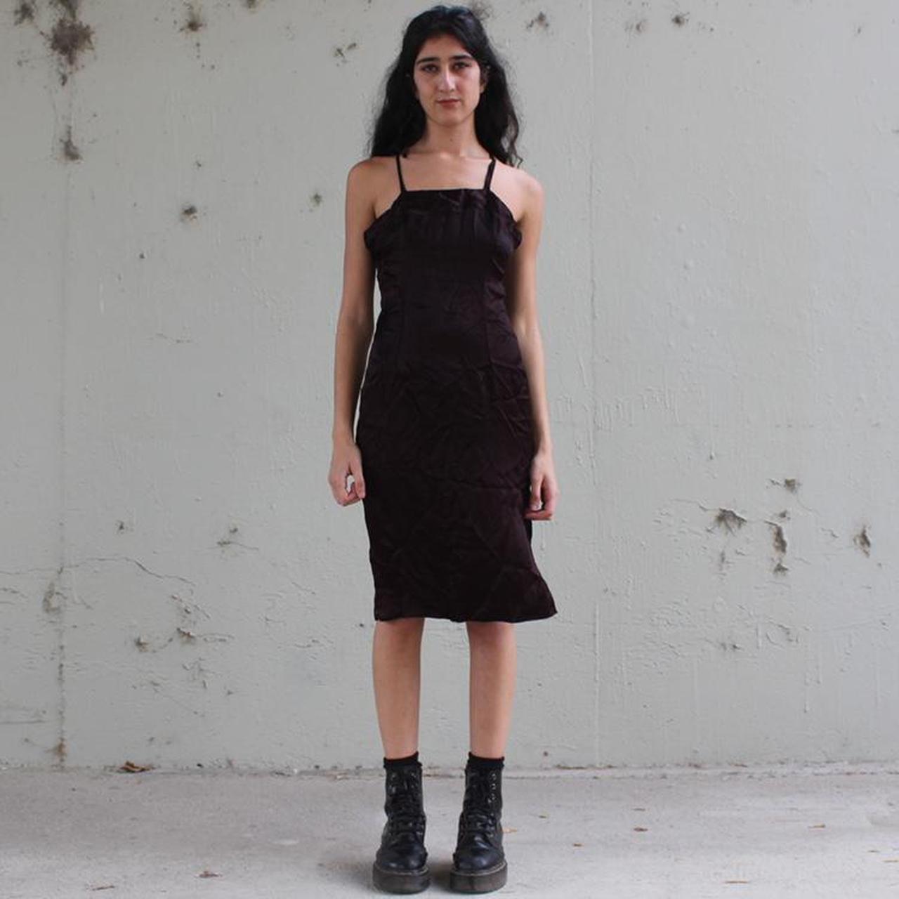 VINTAGE 70’S GOTH VAMP DEEP BROWN PURPLE MIDI SLIP... - Depop
