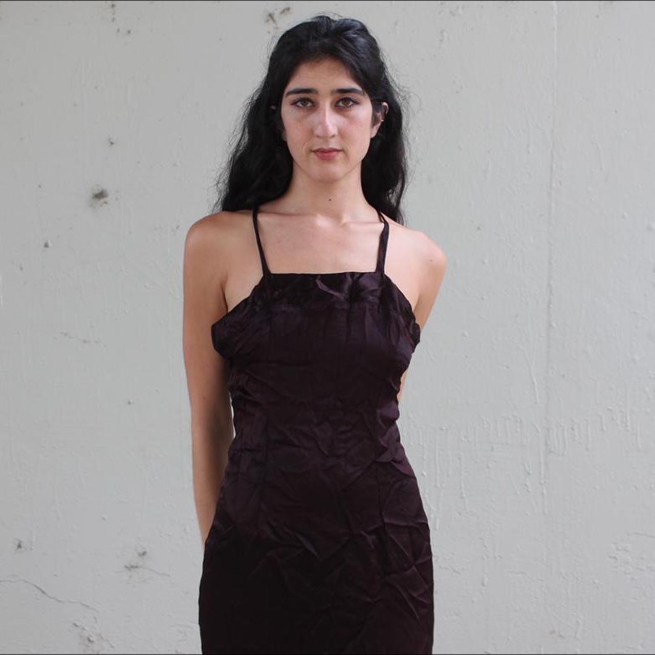 VINTAGE 70’S GOTH VAMP DEEP BROWN PURPLE MIDI SLIP... - Depop