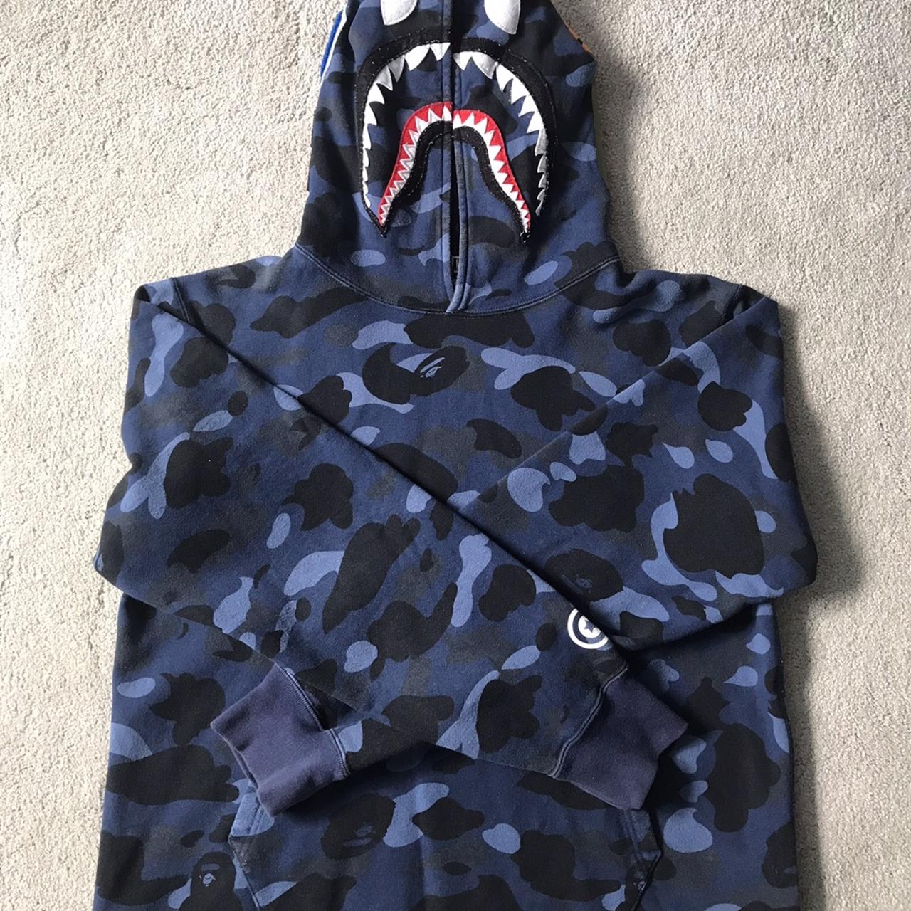 A bathing ape camo pull over hoodie 🧿 Blue camo Size... - Depop