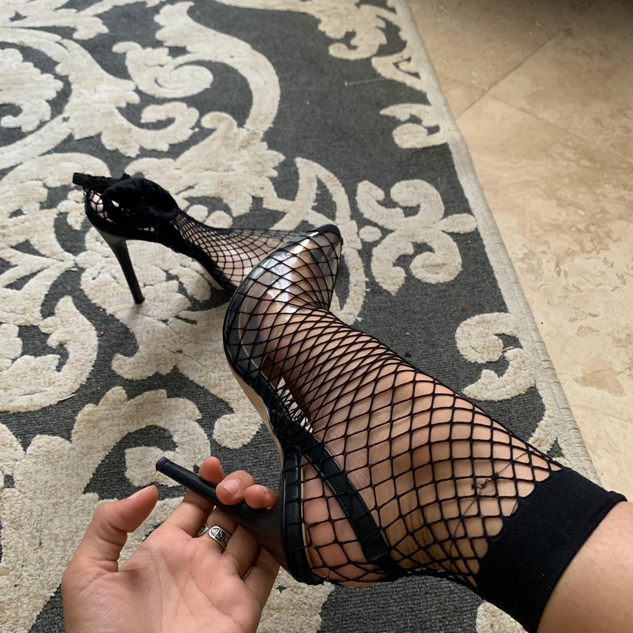 PLT SEXY BLACK FISHNET HEEL CLEAR PVC FRONT TOE... - Depop