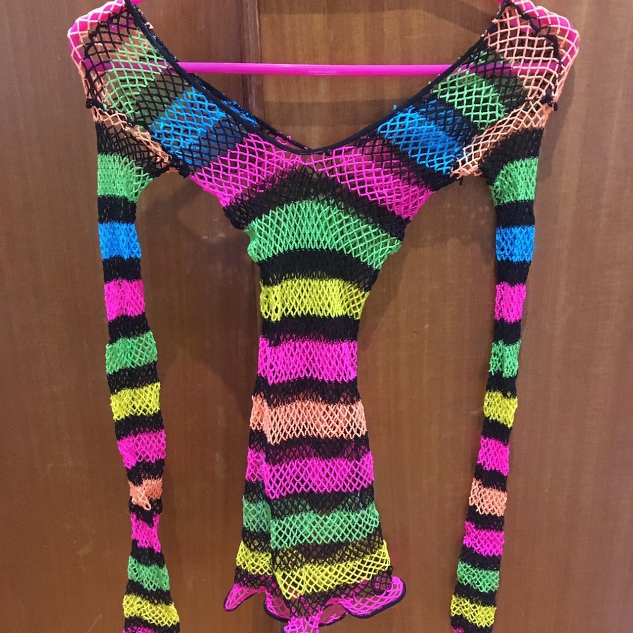 Brightly coloured fishnet top, one size fits all,... - Depop