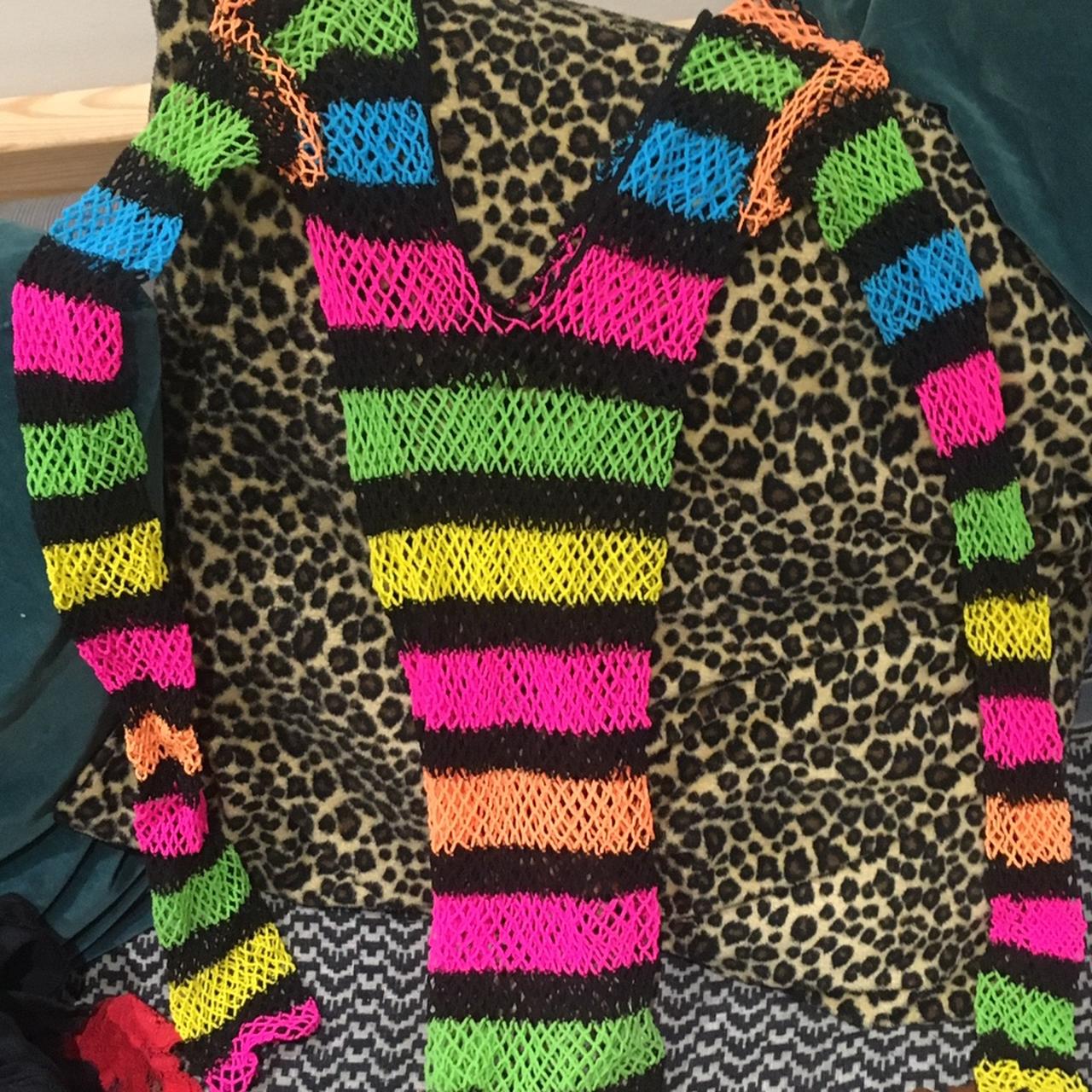 Brightly coloured fishnet top, one size fits all,... - Depop