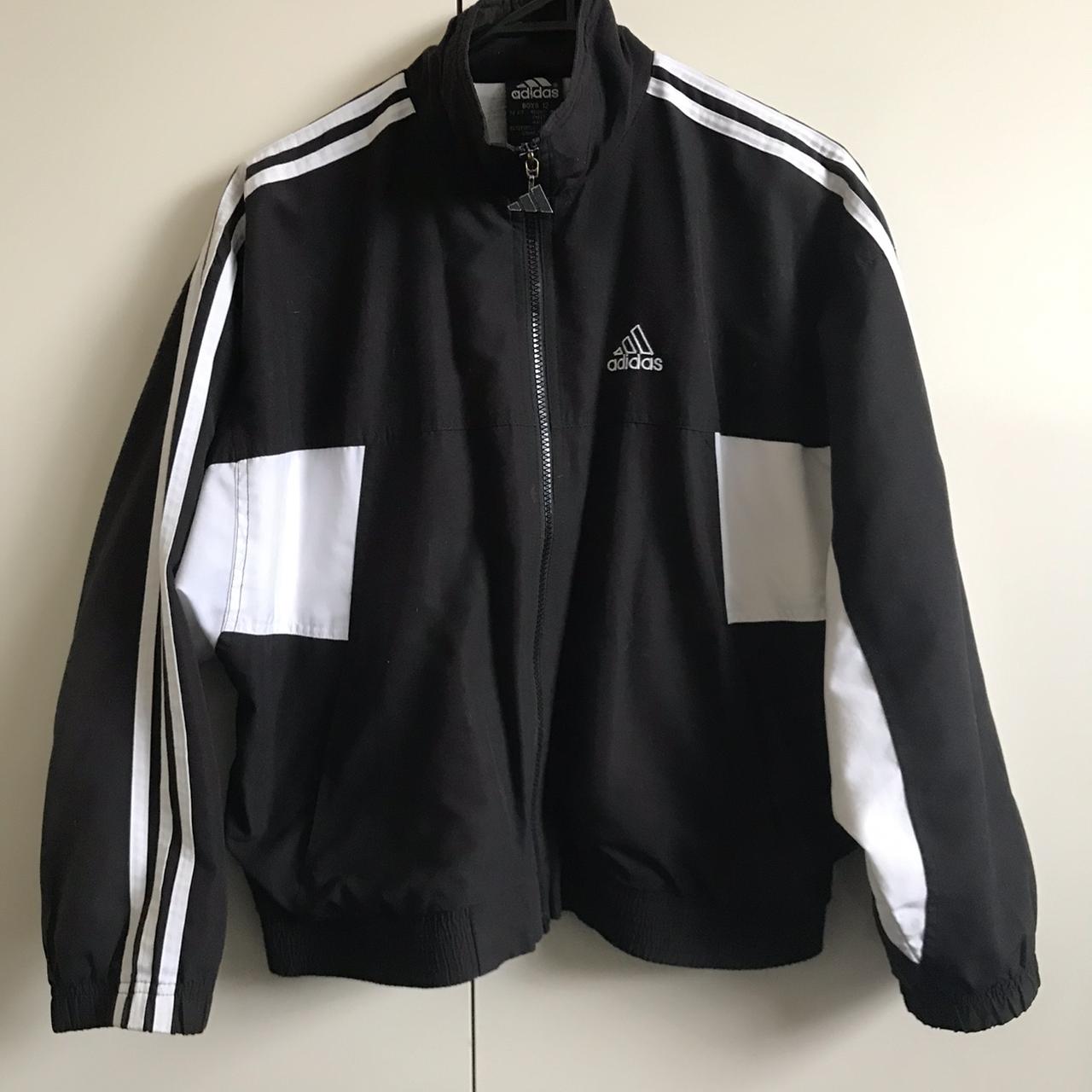 vintage black and white adidas jacket worn a few... - Depop