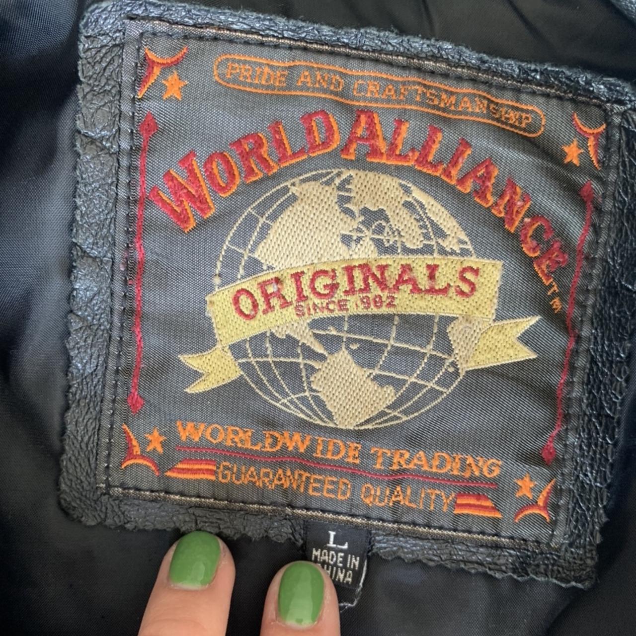 Vintage black leather jacket - World Alliance... - Depop
