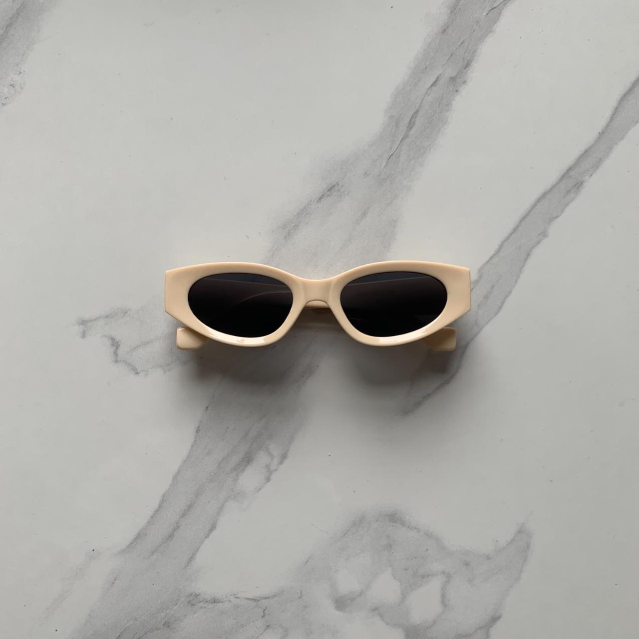 Women's Cream and Black Sunglasses | Depop
