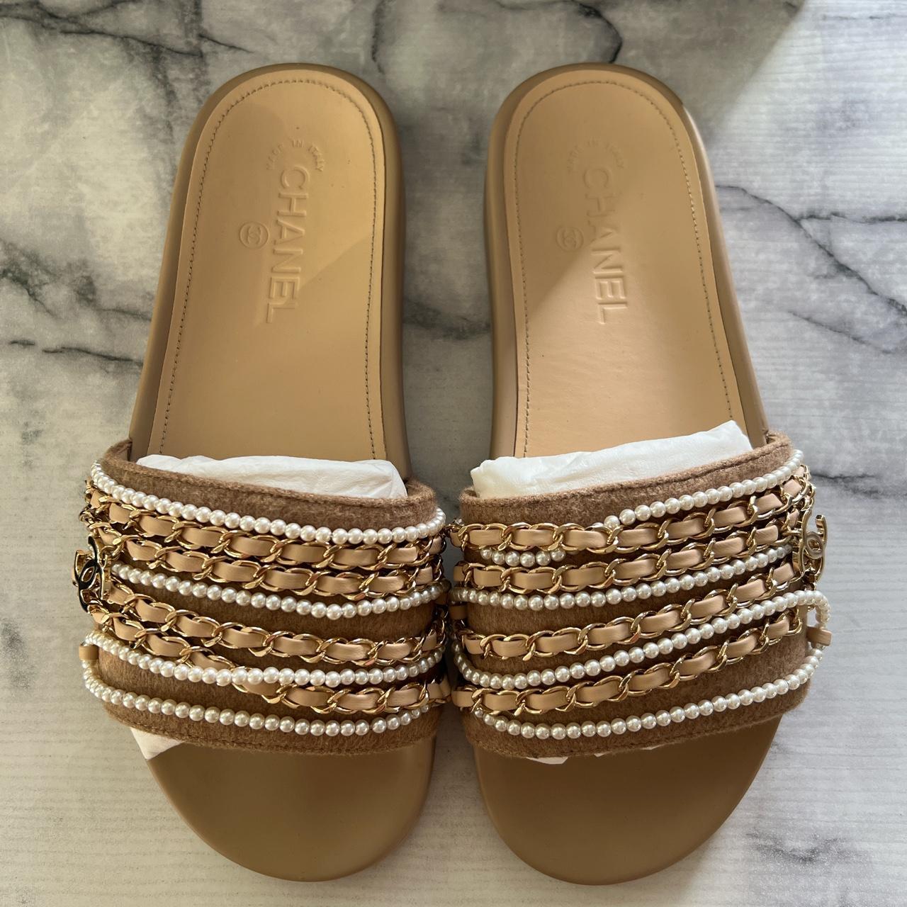 Chanel slides with chain detail and CC charms Very... - Depop