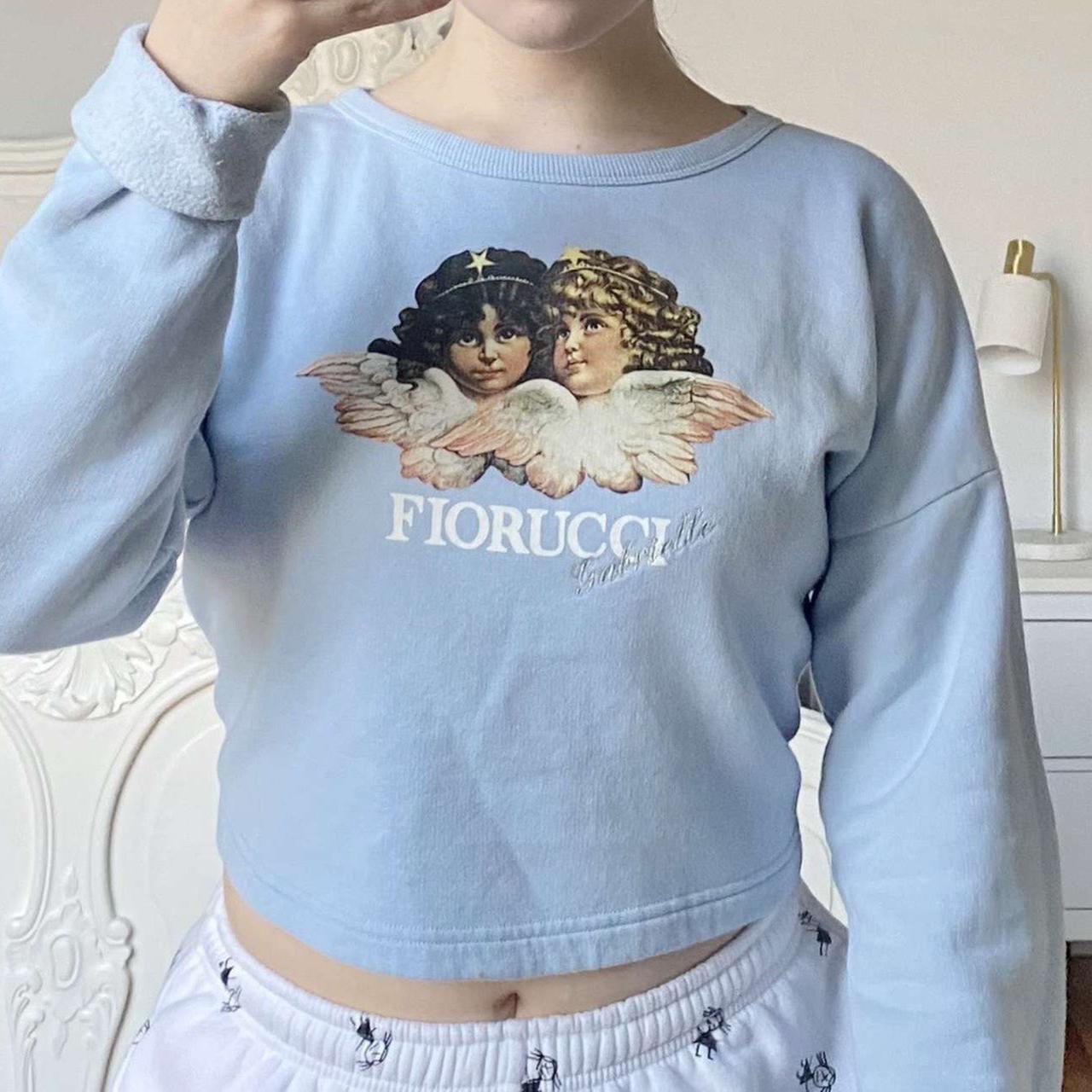 🦋🌸Fiorucci cropped jumper. Light blue with angel... - Depop