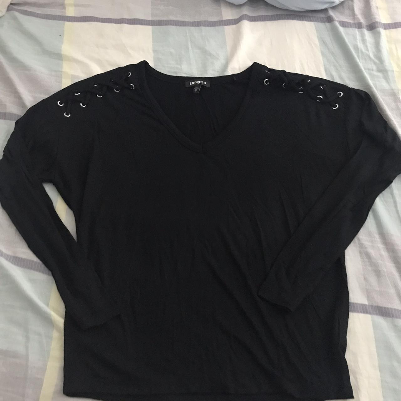 Express black lace v neck T-shirt Runs a bit... - Depop
