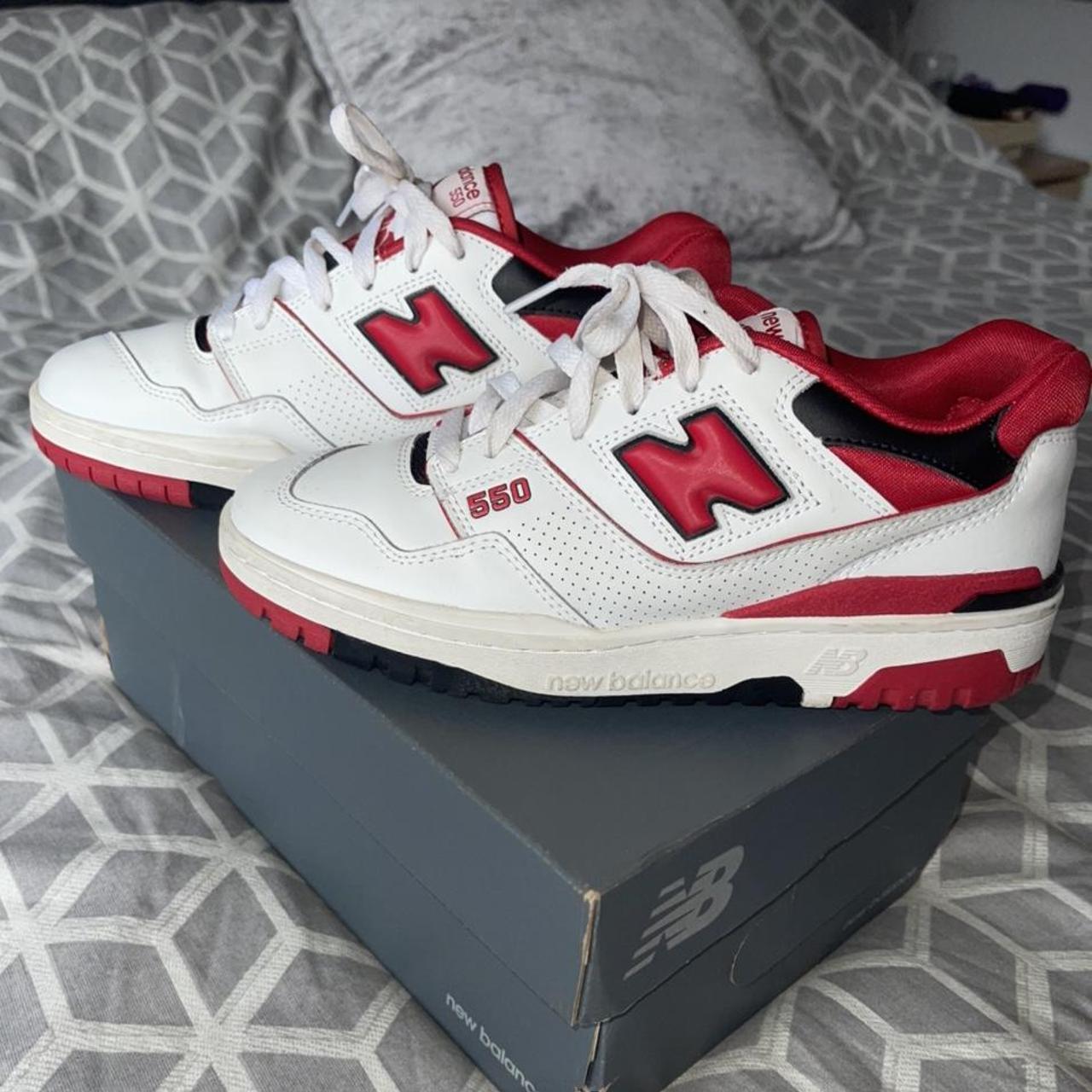 New Balance Women's White and Red Trainers | Depop