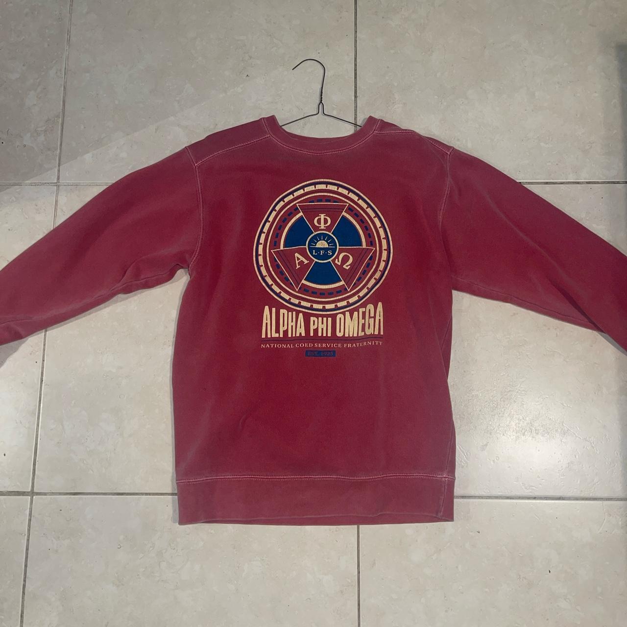 Alpha phi omega sweater has a vintage washed kind of... - Depop