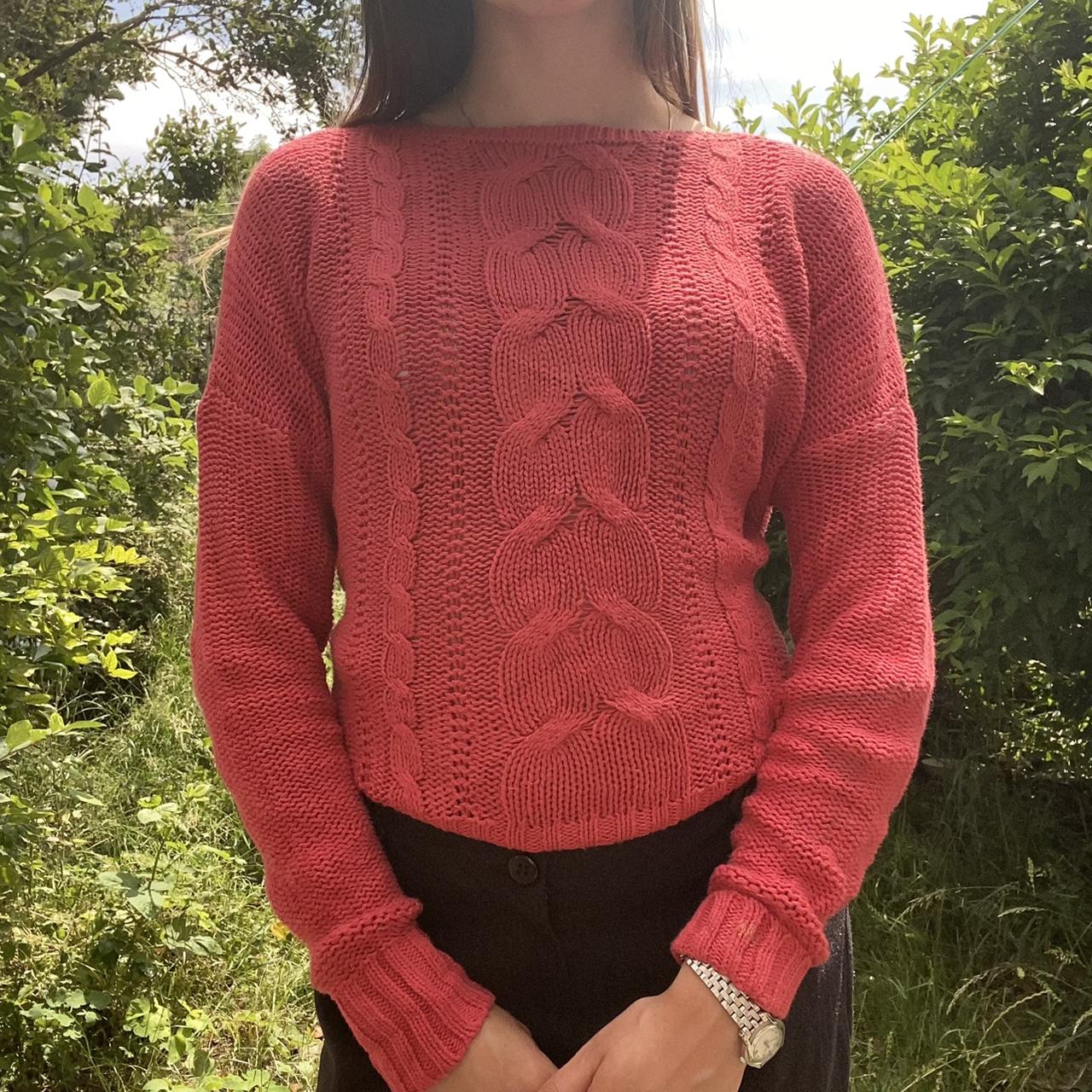 Red cable knit vintage knitted jumper ️ Labelled... - Depop